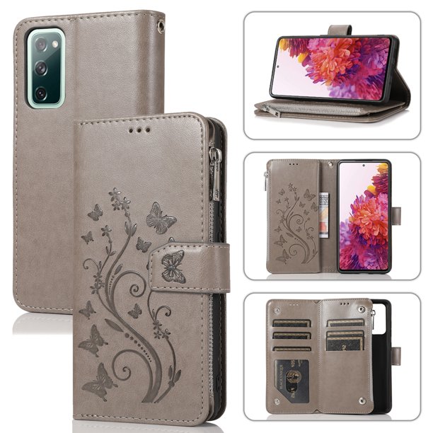 Dteck Samsung Galaxy S20 FE (Fan Edition) Case, Folio Case Embossed PU Leather Zipper Pocket ...