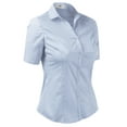 Doublju Womens Slim Fit Plain Classic Short Sleeve Button Down Collar
