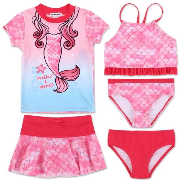 Little Girls Bikini Top Rash Guard Bottom and Skirt 4 Piece Swimsuit ...