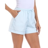 HDE Women's High Waisted Linen Blend 4" Inseam Drawstring Shorts Blue ...