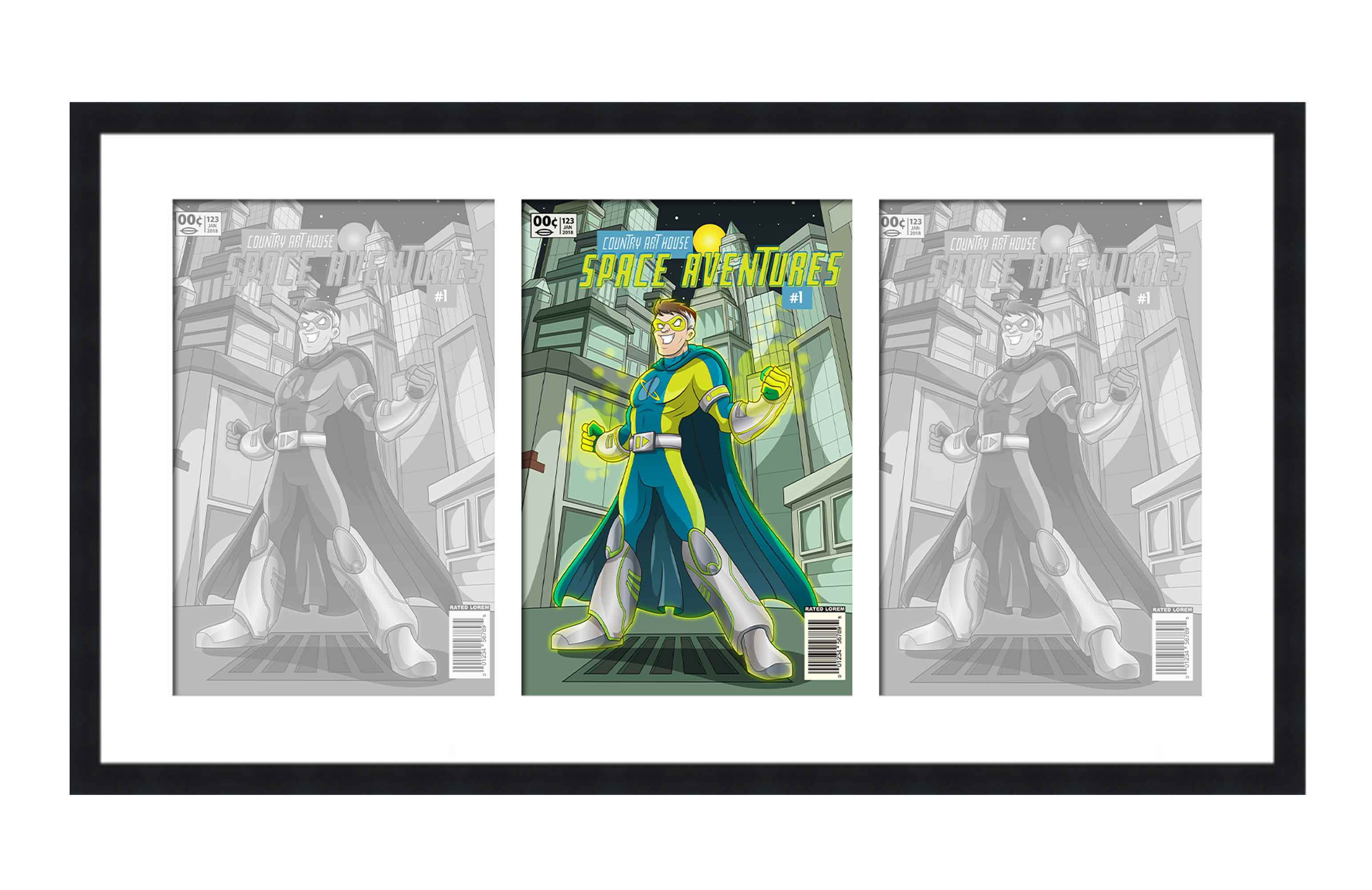 Black Comic Book Frame with White Mat - 3 Openings to Display 3 7.125 ...