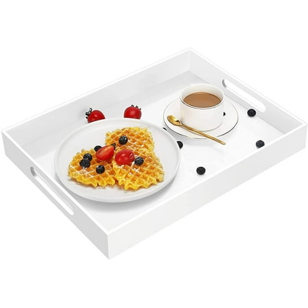 Acrylic Serving Trays with Handles, 16"x 12" Rectangle Sturdy Breakfast ...