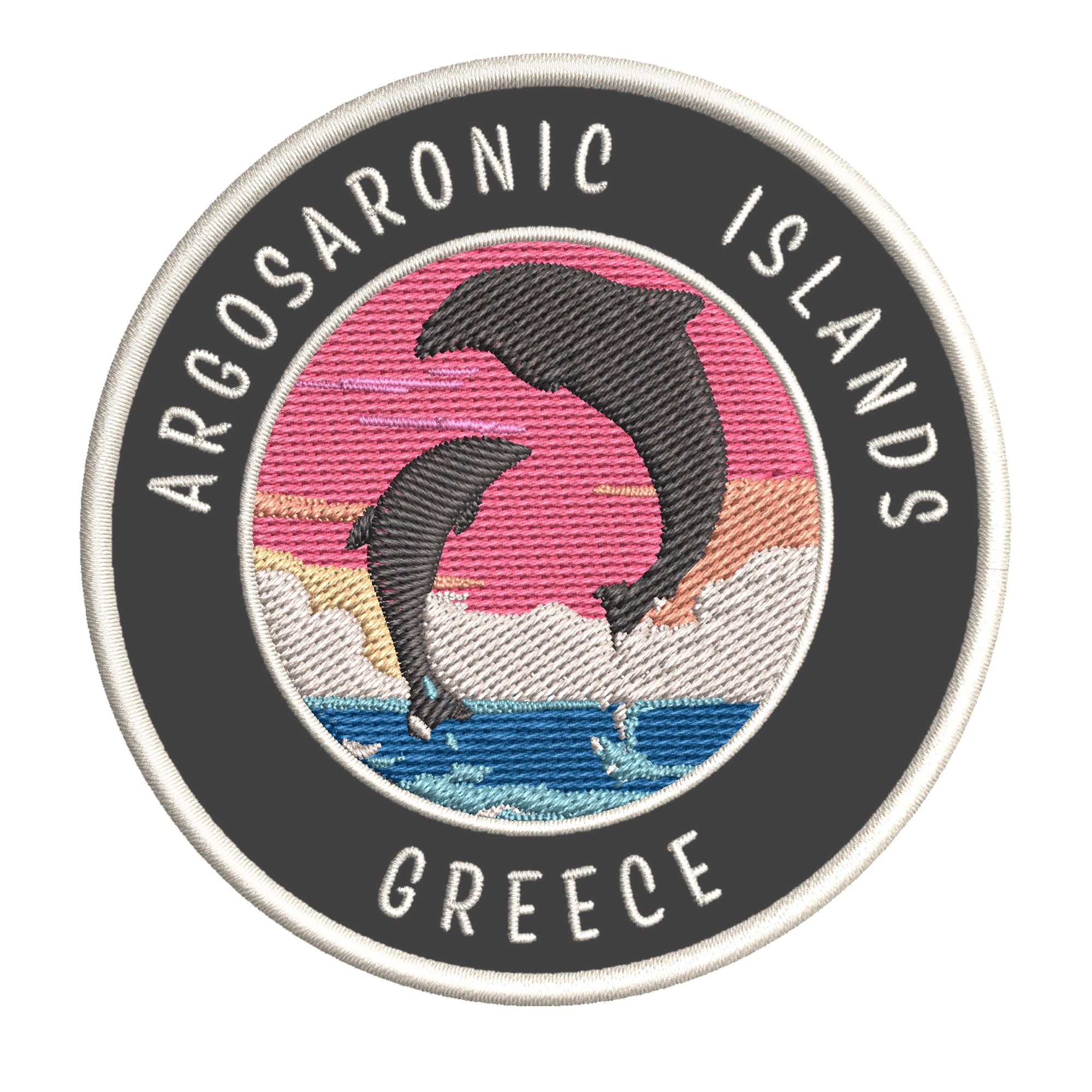 Argosaronic Islands, Greece Dolphin Sunset 3.5 Inch Iron Or Sew On Embroidered Fabric Badge ...