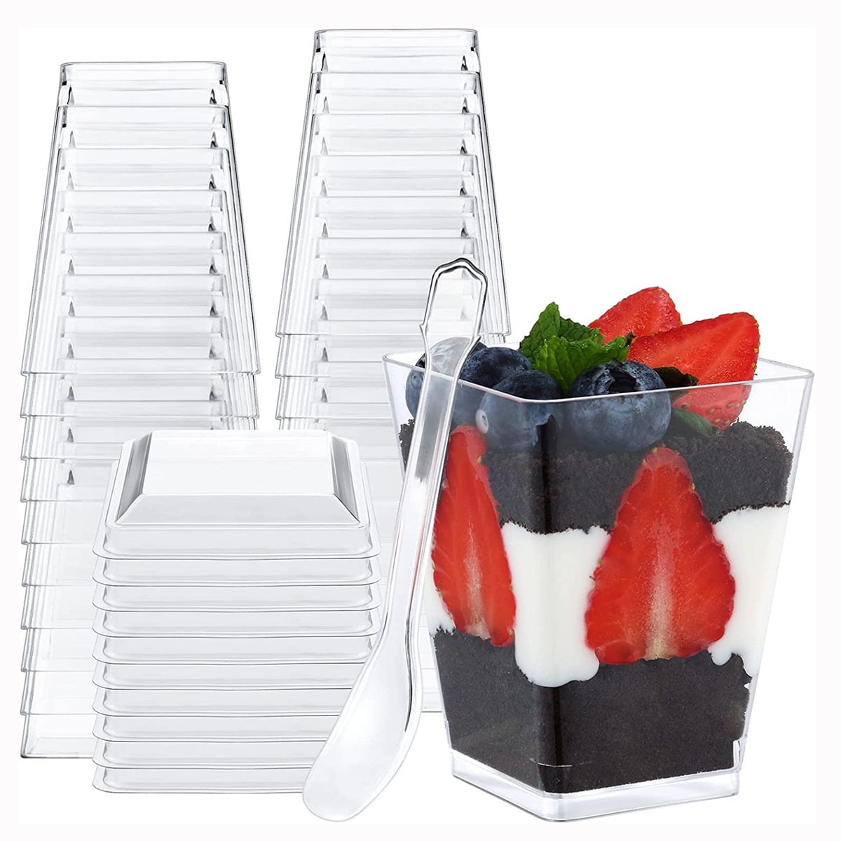 BagDream 50 Pack 5 oz Plastic Dessert Cups with Spoons, Mini Parfait ...