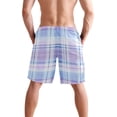 Checkered Pattern with Lavender and Blue Men's Swim Trunks Beach Shorts ...