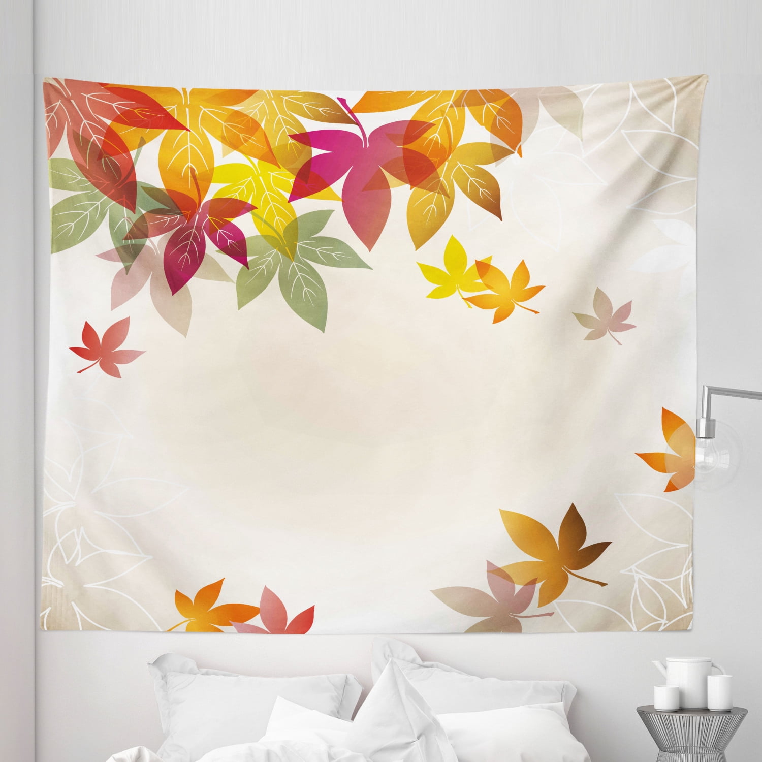 Fall Tapestry, Silhouettes of Maple Tree Leaves in Pastel Colors ...