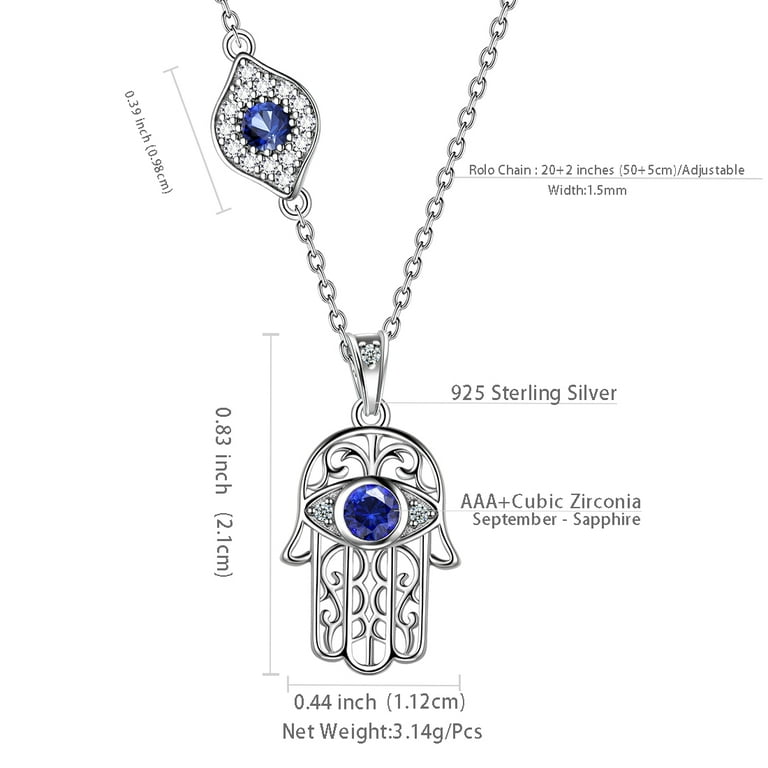 Hamsa Necklace 925 Sterling Silver Blue Eye Hand of Fatima Necklace Lucky Amulet Jewelry Women Christmas Gifts Hipunk Walmart