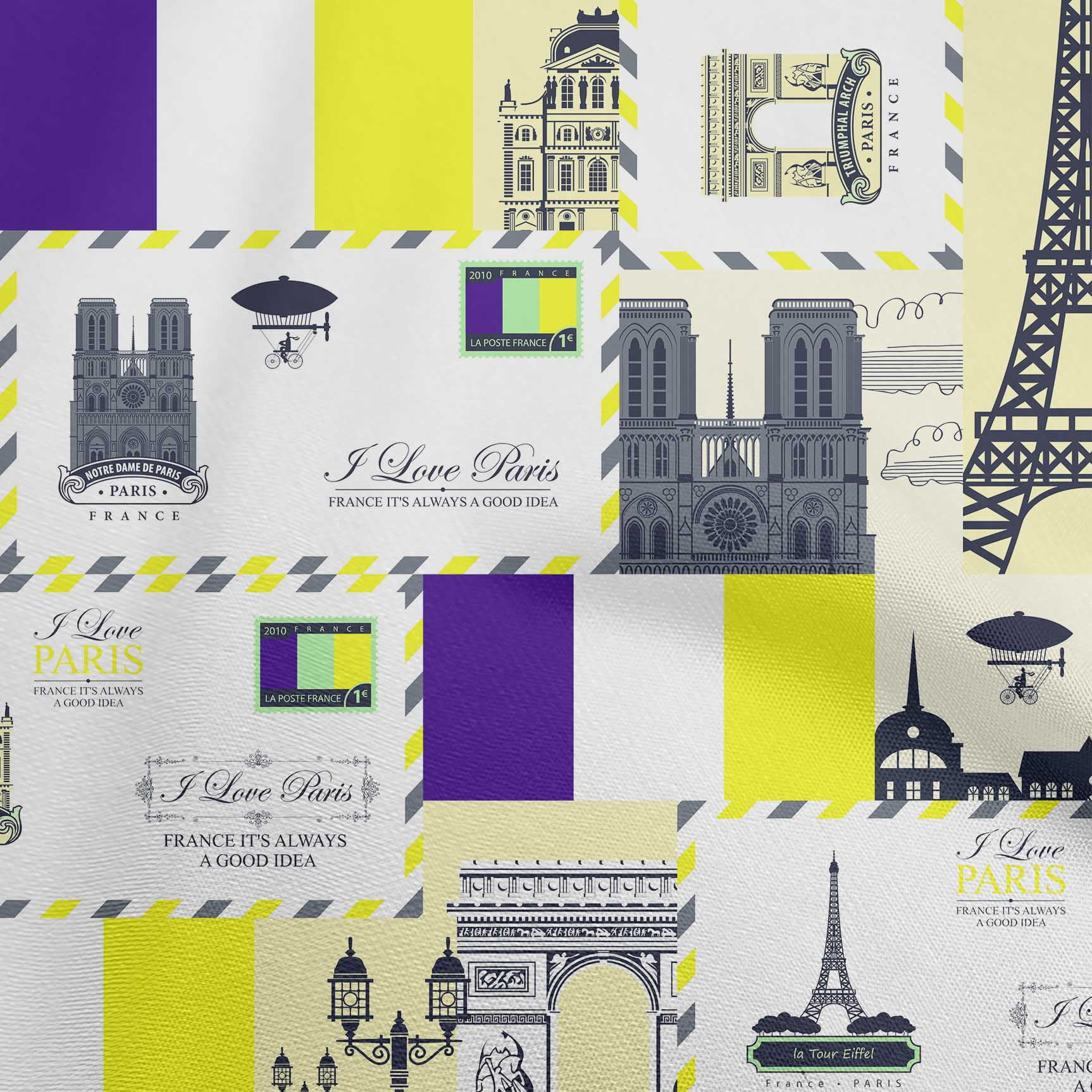oneOone Silk Tabby Dark Purple Fabric Paris Postcard Sewing Material ...