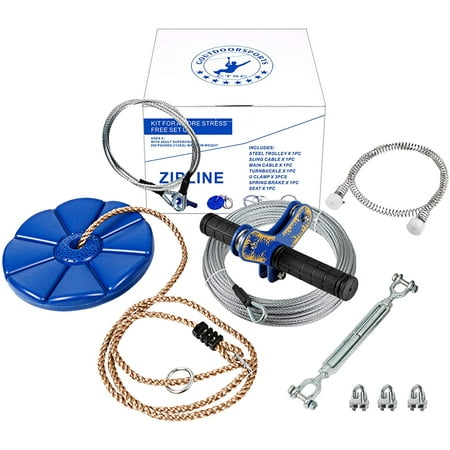 75FT Zipline Kit with Stainless Steel Spring Brake and Seat | Walmart ...
