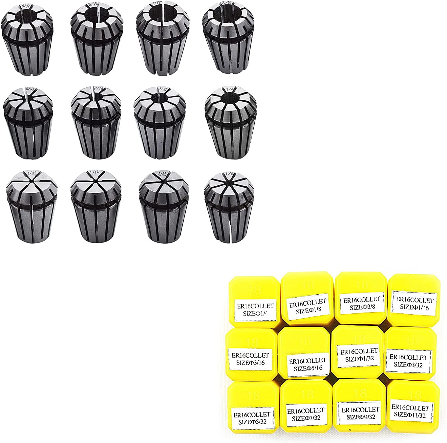 munirater 12-Pack ER16 Spring Collet Set for CNC Milling Lathe Tool ...