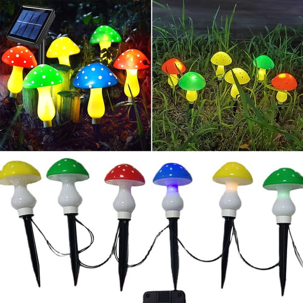[Colored Mushroom Warm White Lights-6 Mushrooms] Outdoor LED Solar ...