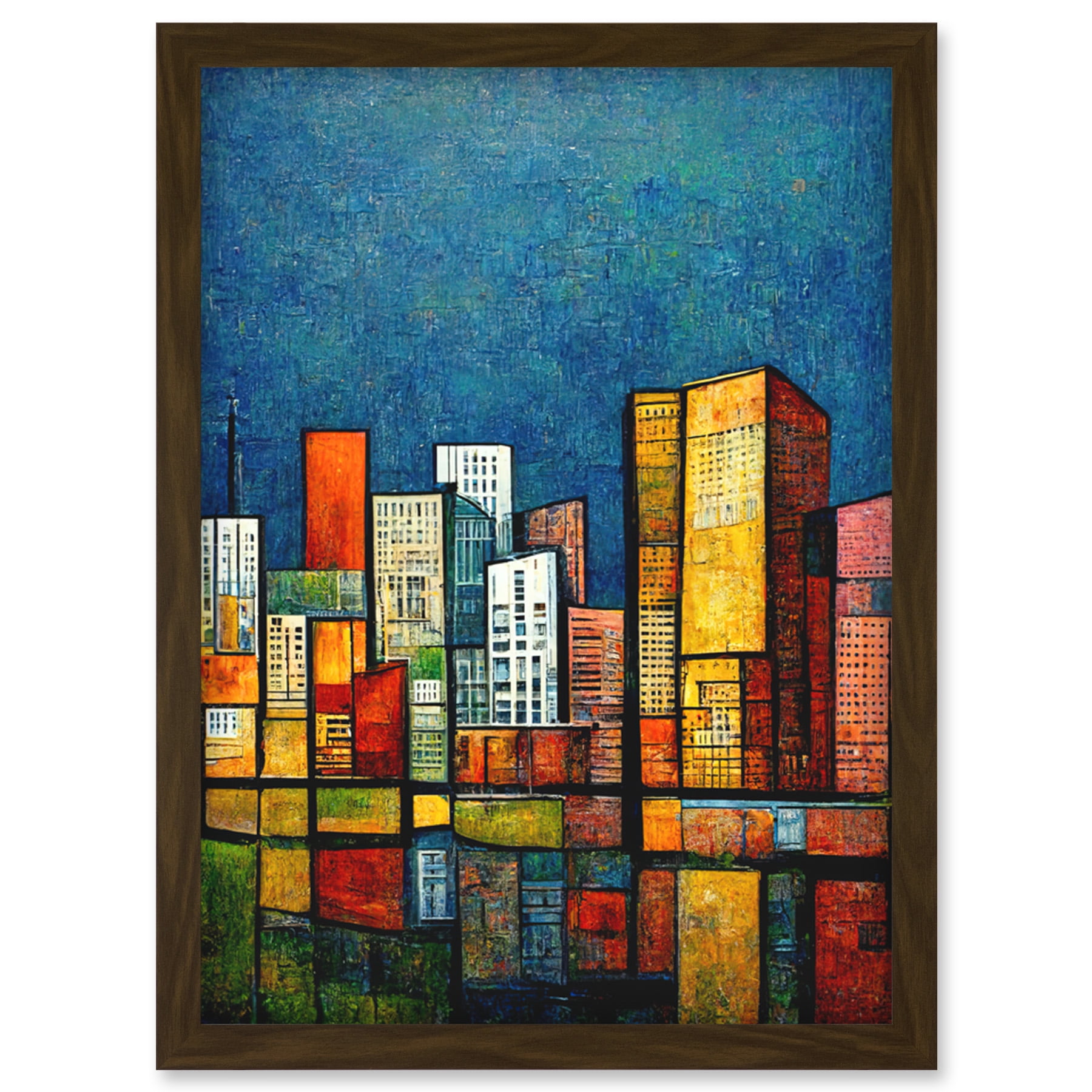 Colourful Cityscape Building Blocks Reflecting On Water Artwork Framed ...
