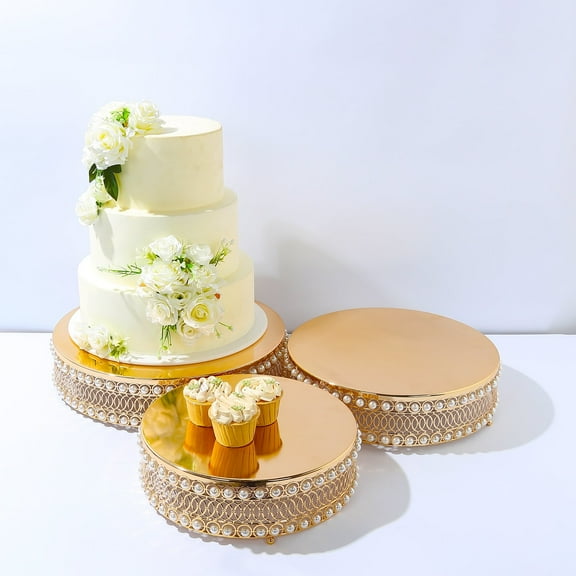 DecMode Metal Gold Glam Mosaic Patterned Decorative Cake Stand, Set of ...