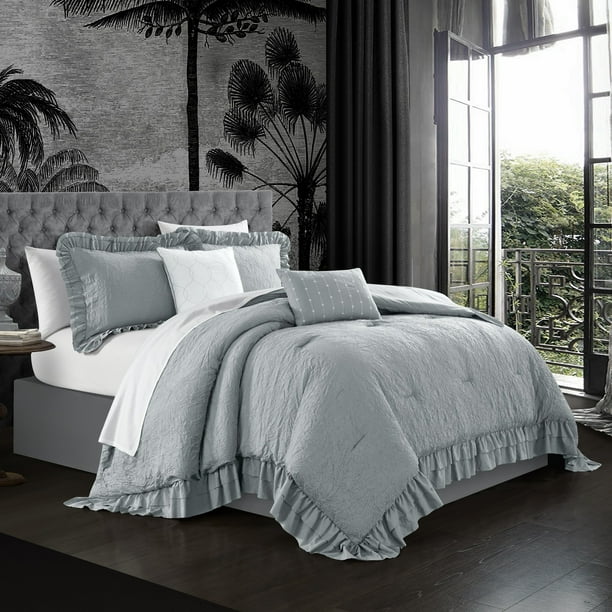 5 piece Kensley Comforter Set Washed Crinkle Ruffled Flange Border ...