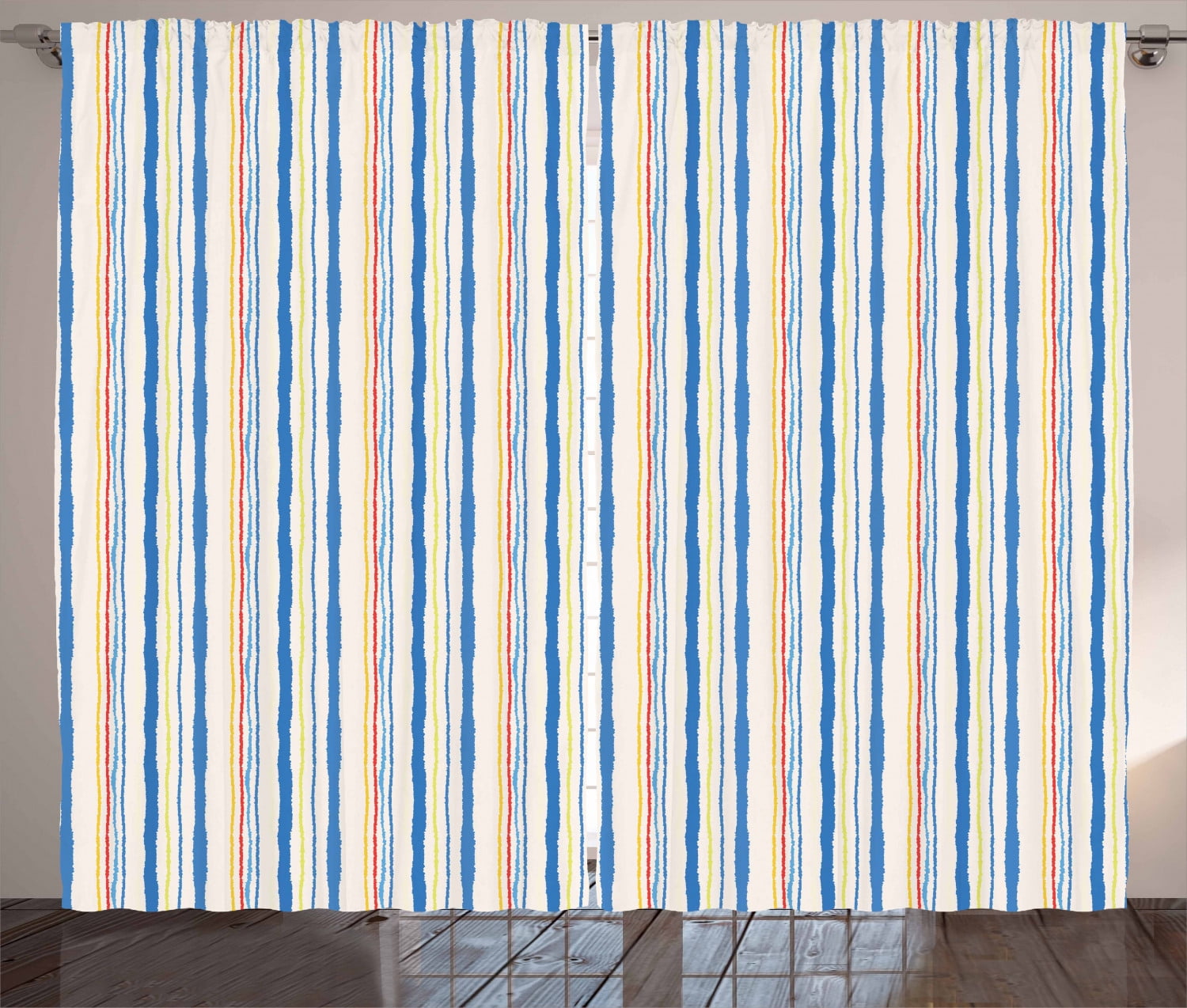 Abstract Curtains 2 Panels Set, Vertical Stripes and Lines Pattern with ...