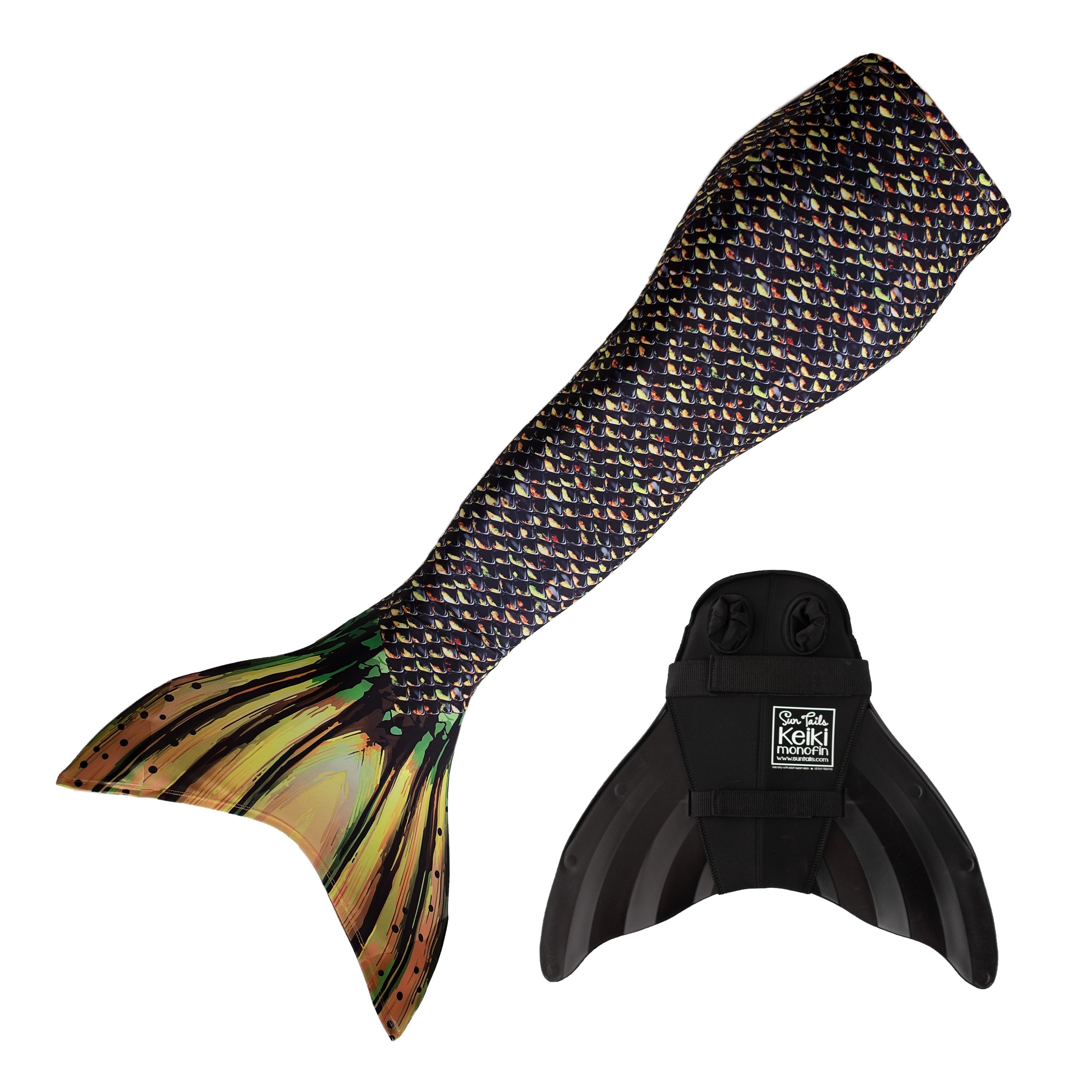 Sun Tail Mermaid Swim Set; Sea Monster Mermaid Tail + Black Monofin for ...