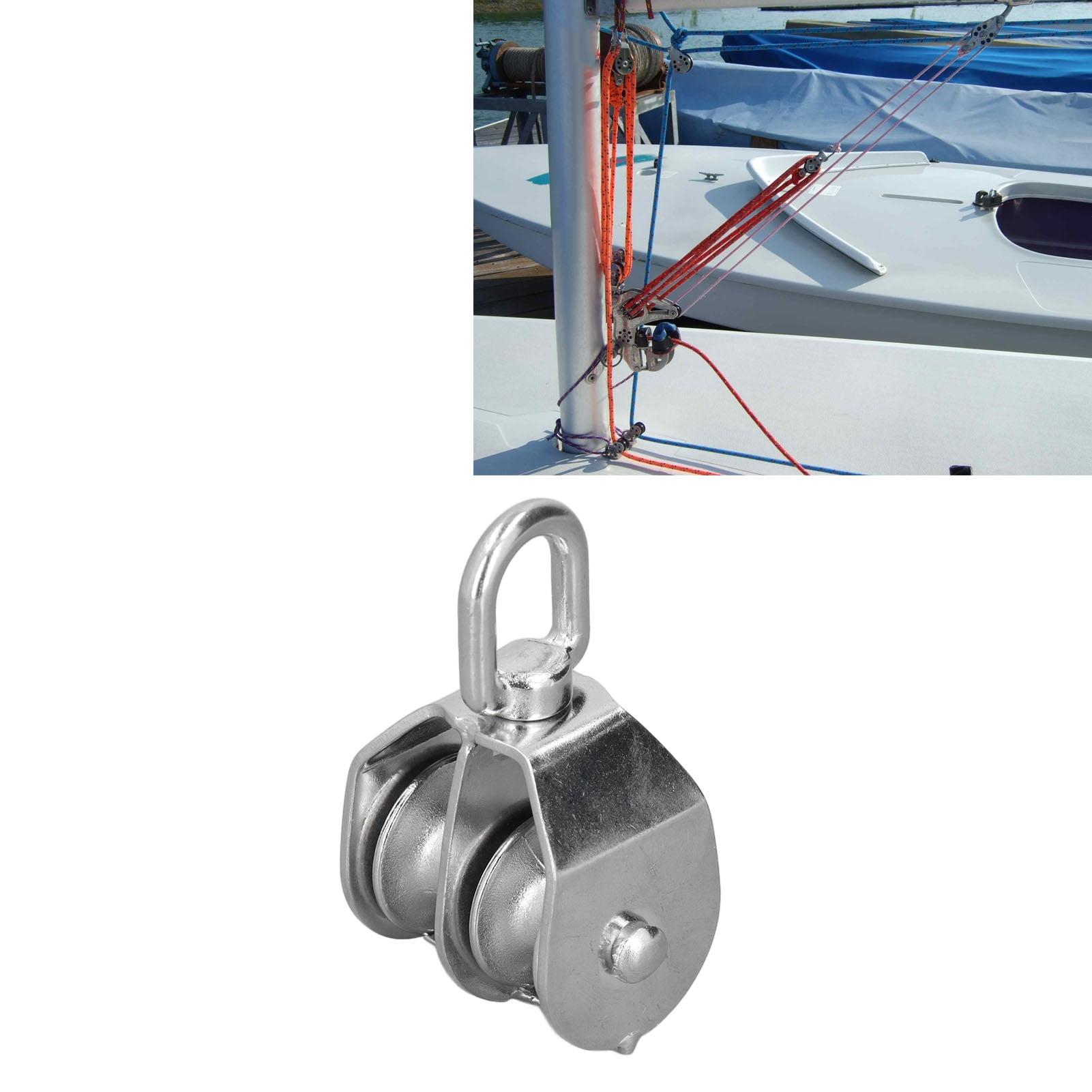 Ymiko 32mm/1.3in Marine Pulley Double Wheel Roller 250kg Loading 304 ...