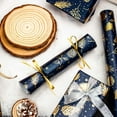 Christmas Wrapping Paper Roll-46.8 sq.ft. (17in x 33ft) Metallic Shine Navy Blue with Gold Pine ...