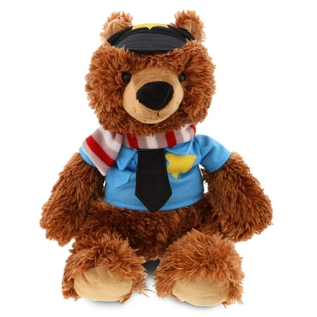 DolliBu Sitting Grizzly Bear Police Officer Plush Toy - Super Soft Bear ...