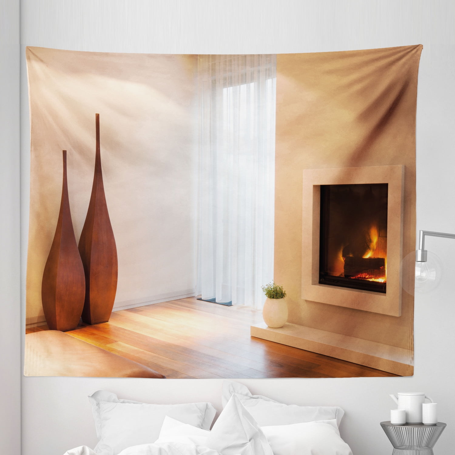 Fireplace Tapestry, Cozy Living Room Interior Style Relaxing Home ...