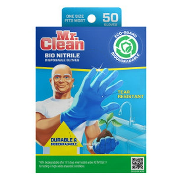 Mr. Clean Biodegradable Nitrile Disposable Gloves, 50-Count, Blue, One ...