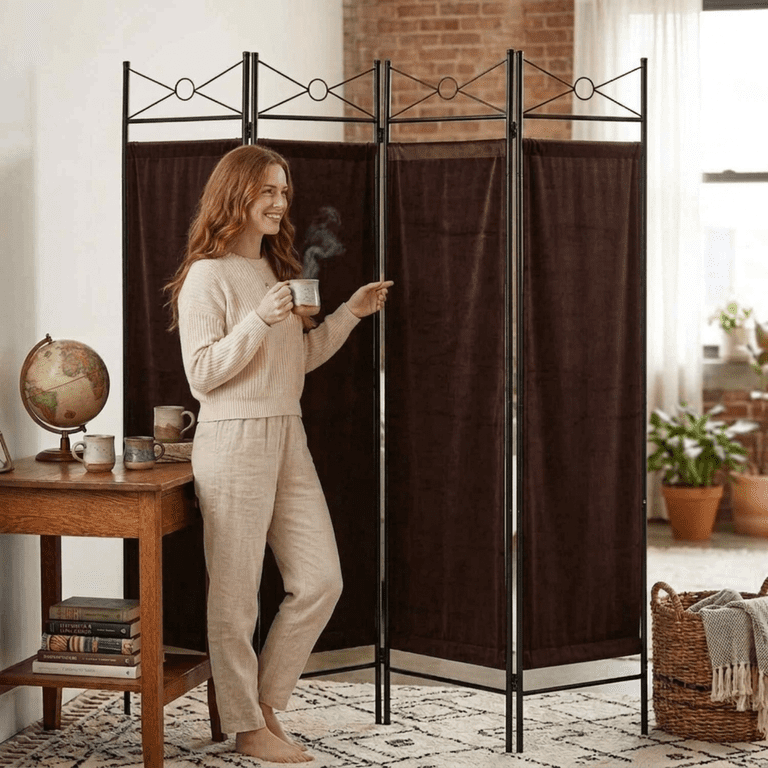 Legacy Decor Room Divider Privacy Screen Modern 4-Panel Fabric Metal ...