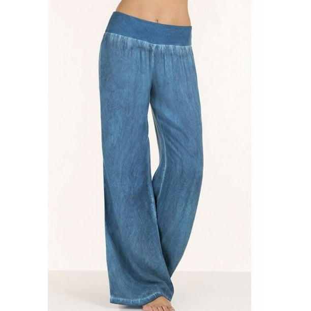 Plus Size S-5XL comfortable loose wide leg Imitation denim pants women ...