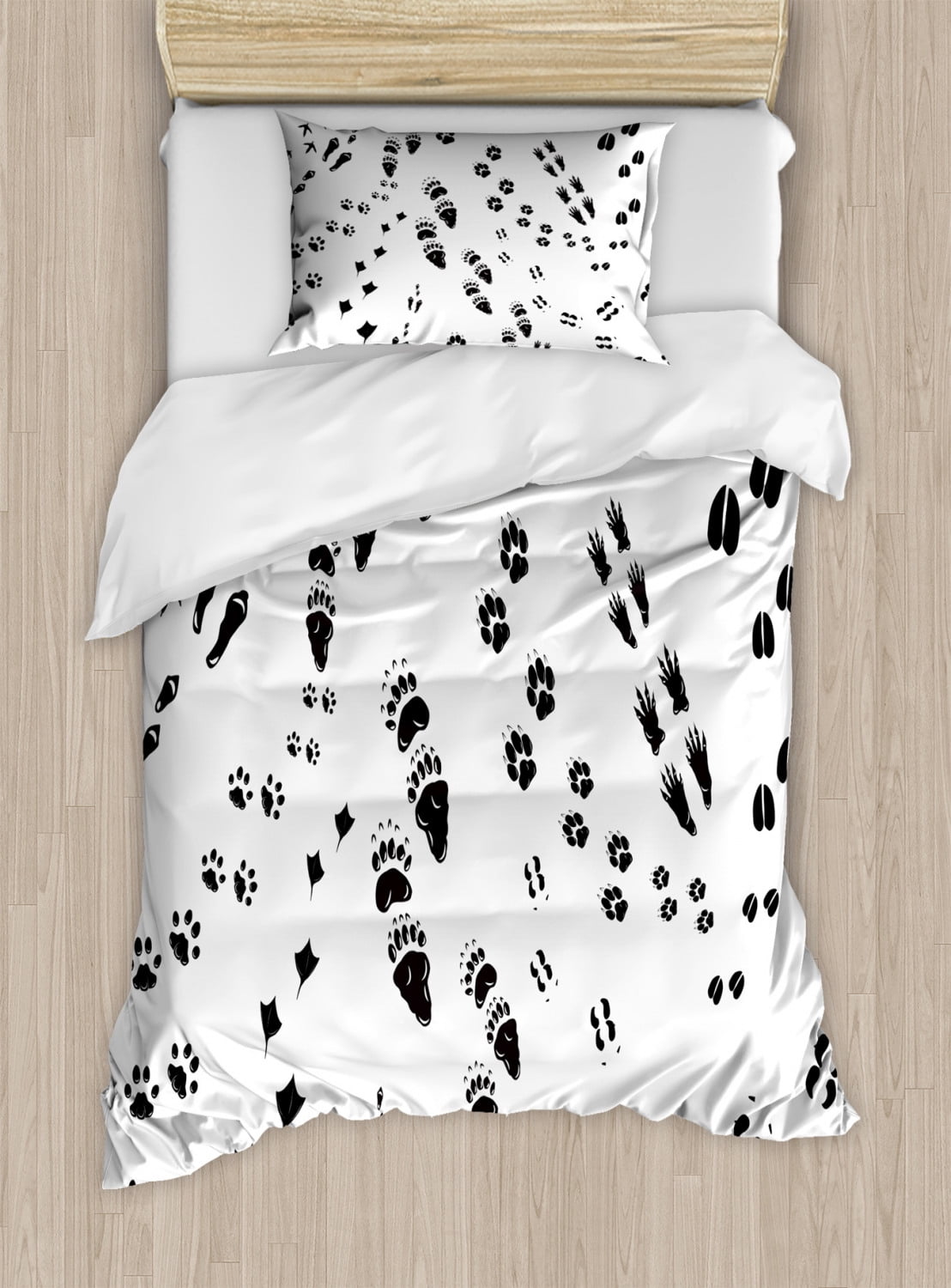 Foot Print Duvet Cover Set Twin Size, Monochromatic Pattern of Paws of ...