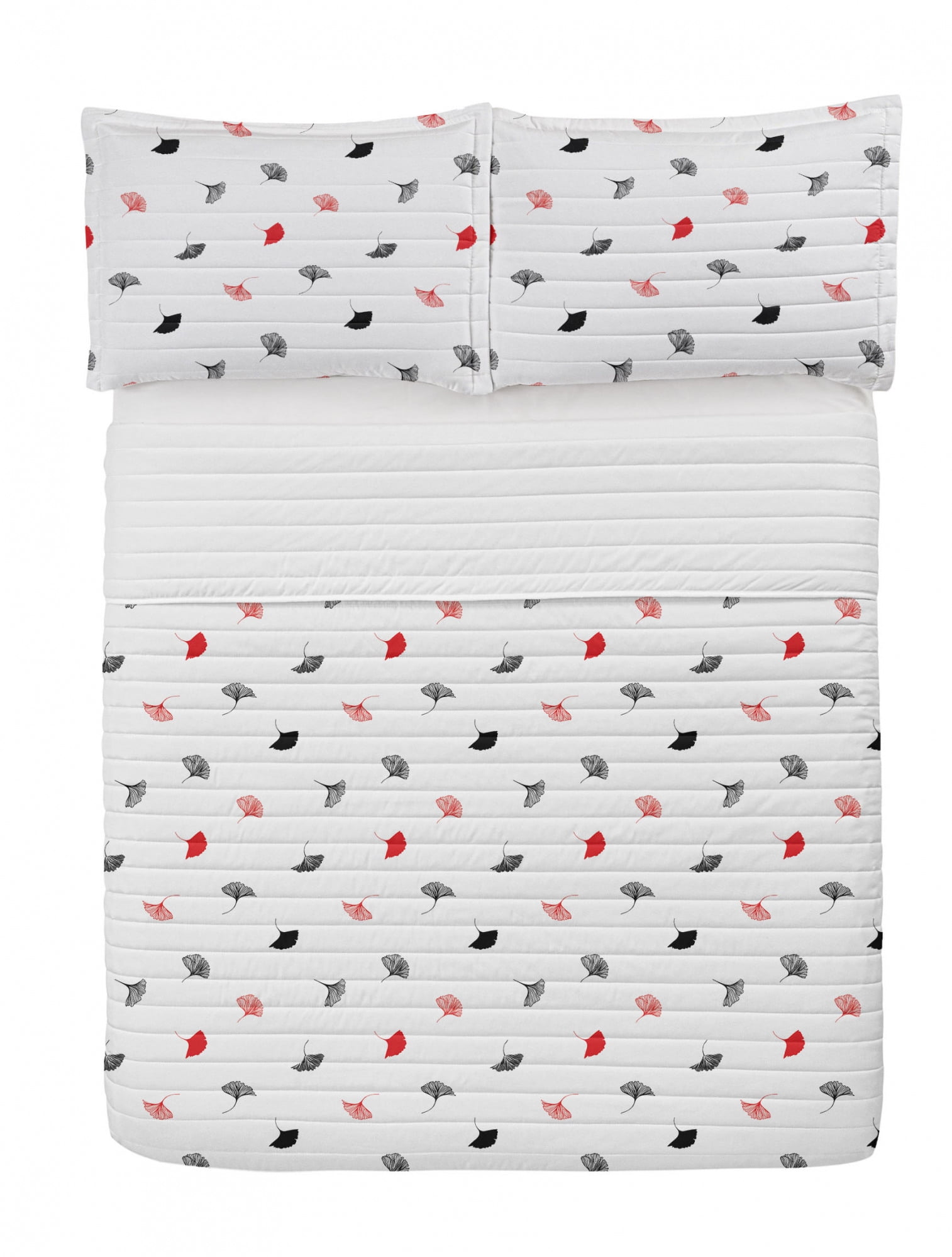 Leaf Microfiber Bedspread Set, Ginkgo Leaves Scattered on White ...