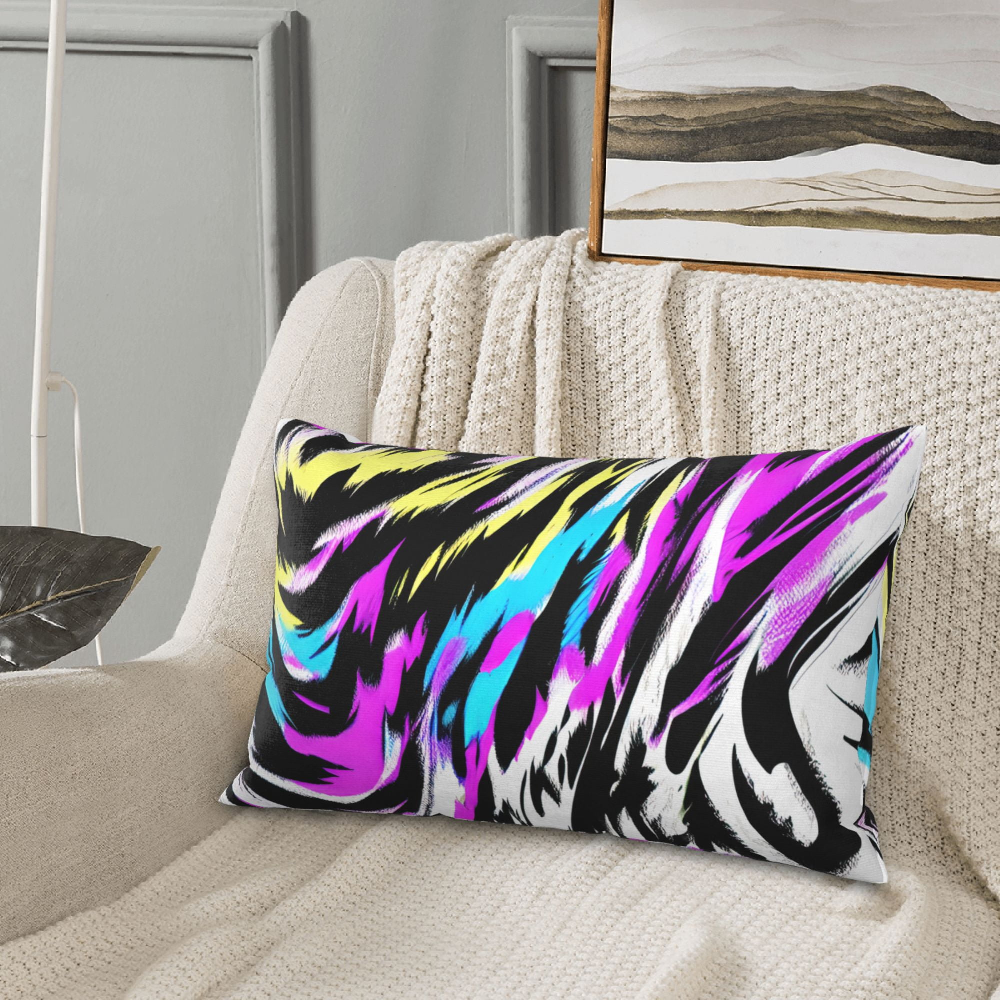 ZNDUO Rectangular Plush Cushion Cover, Vibrant Splash Abstract Tiger ...