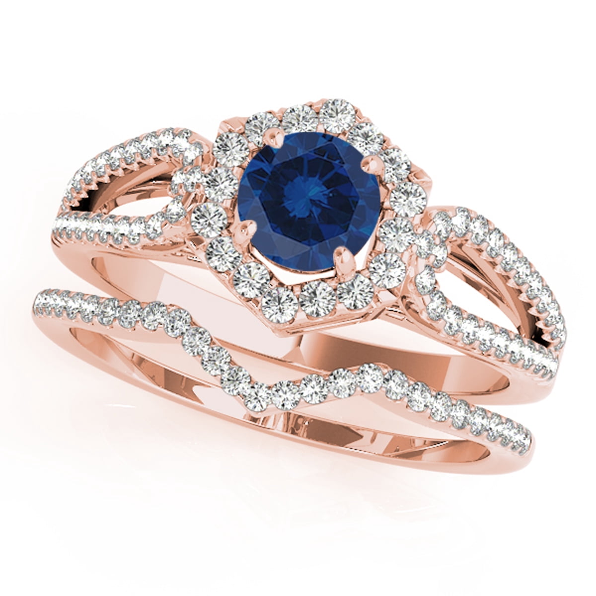 1.20 Ct Halo Sapphire & Diamond Engagement Ring Crafted - 14K Gold ...