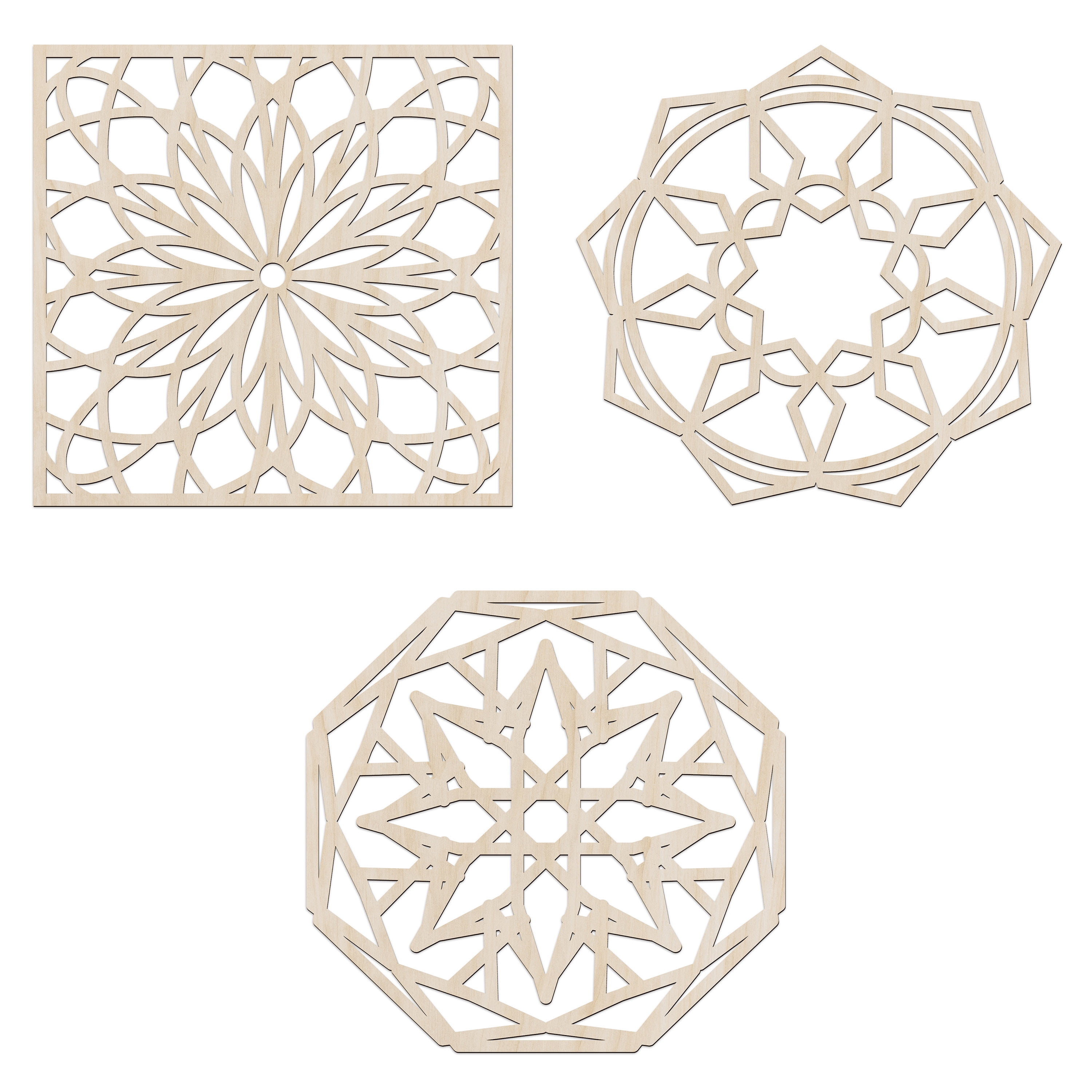 Mandala Wooden Wall Art Set of 3, Renaissance Lattice Floral Tracery ...