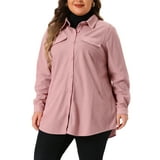 Plus Size Women's Corduroy Shirts Long Sleeve Button Down with Pocket ...
