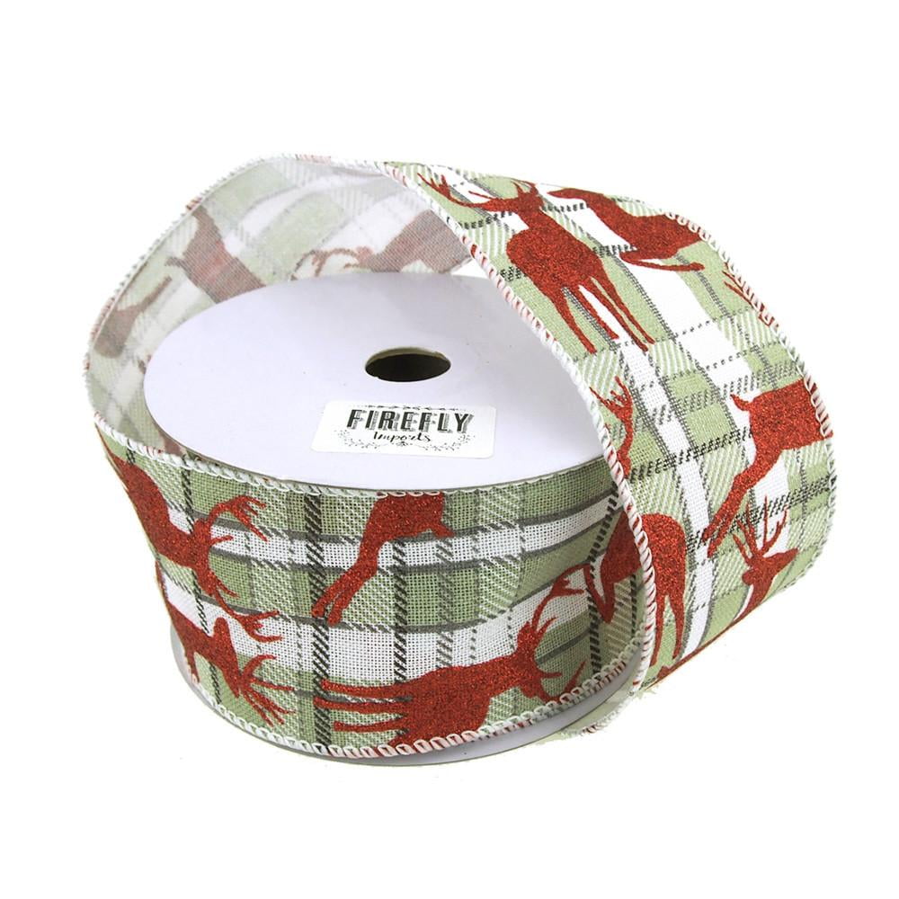 Reindeer Plaid Canvas Holiday Christmas Ribbon Wired Edge, 2-1/2-Inch ...
