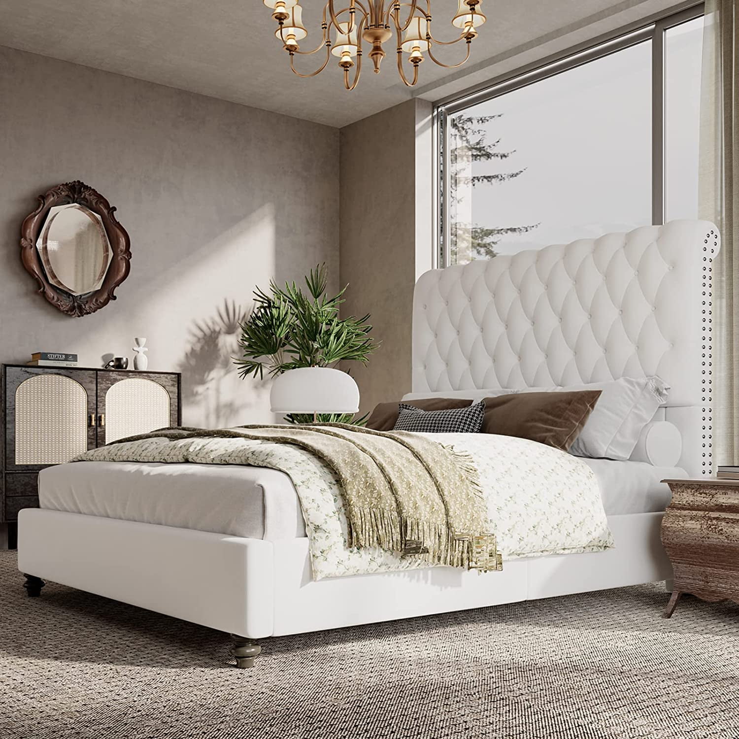 Papajet Platform Bed Frame Queen Size Low Profile Velvet Upholstered