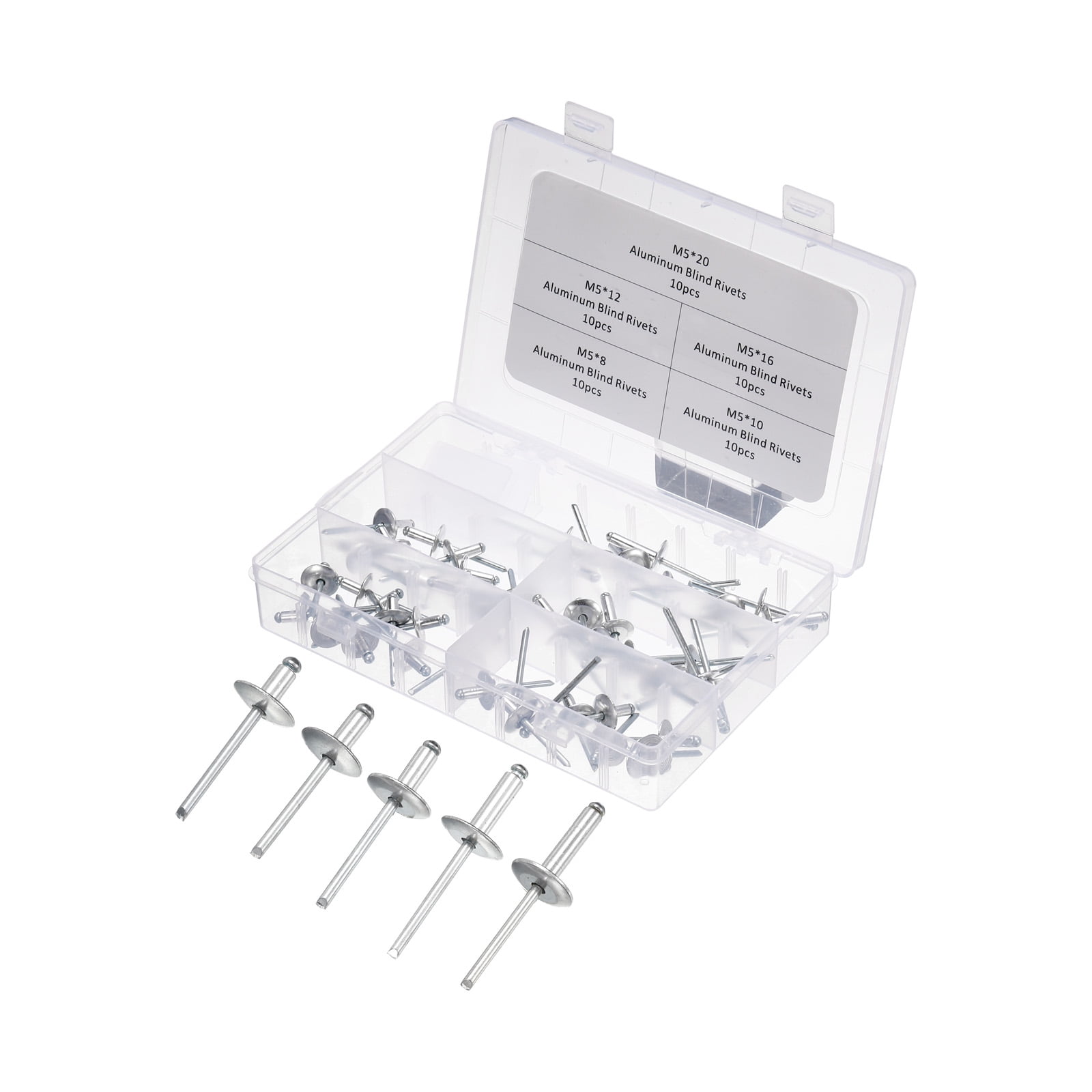 Uxcell M5 Aluminum Blind Rivet Assortment Set Open End Large Flange ...
