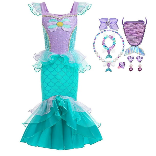 Little Girls Mermaid Ariel Princess Costume Cosplay Party Dress Up ...