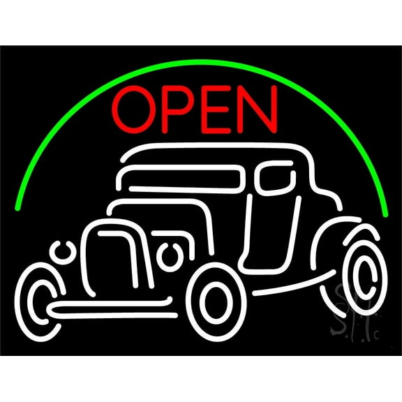 Green Open Automotive LED Neon Sign 13 x 24 - inches, Clear Edge Cut ...
