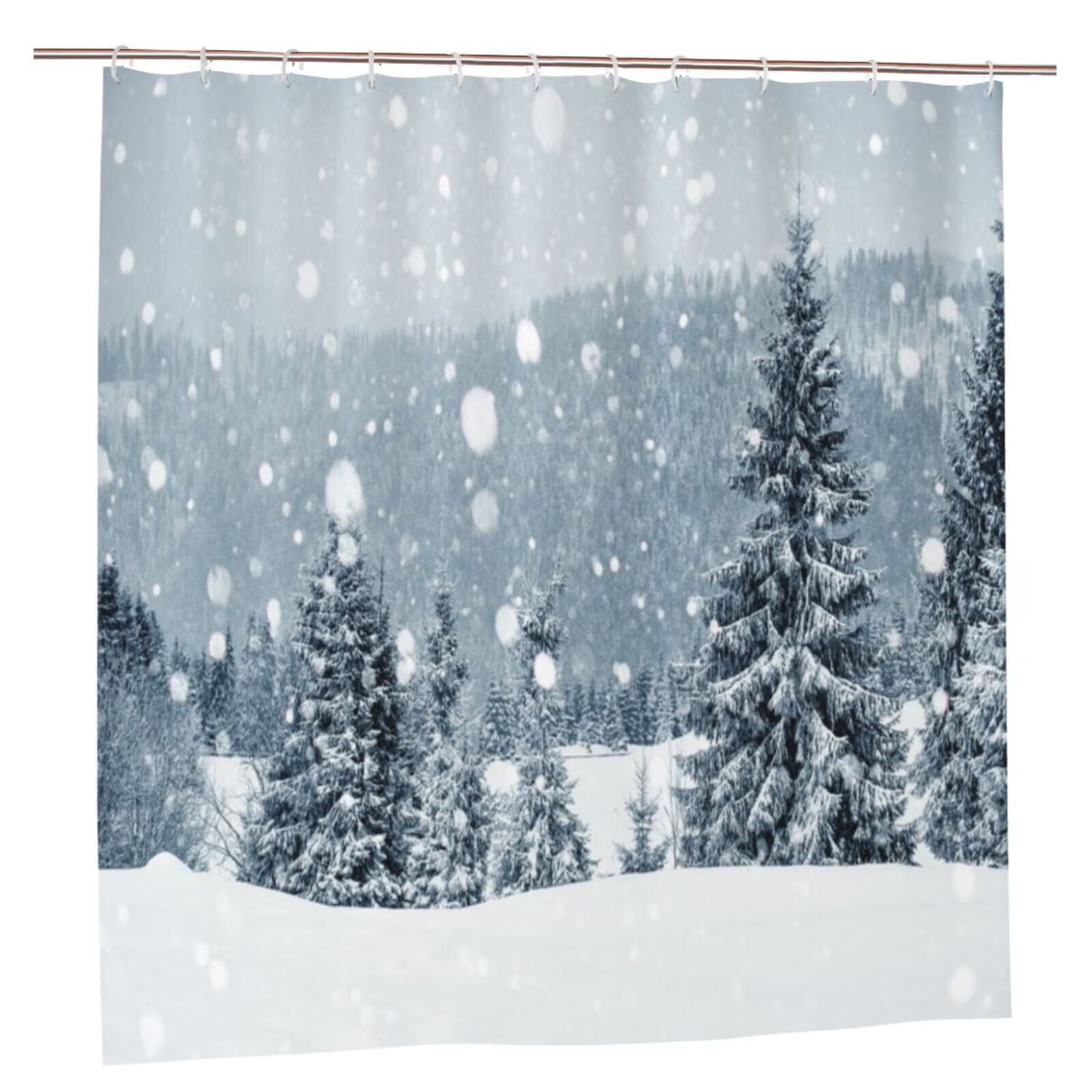 JOOCAR Winter Snow Shower Curtains White Snowflake Covered Pine Forest ...