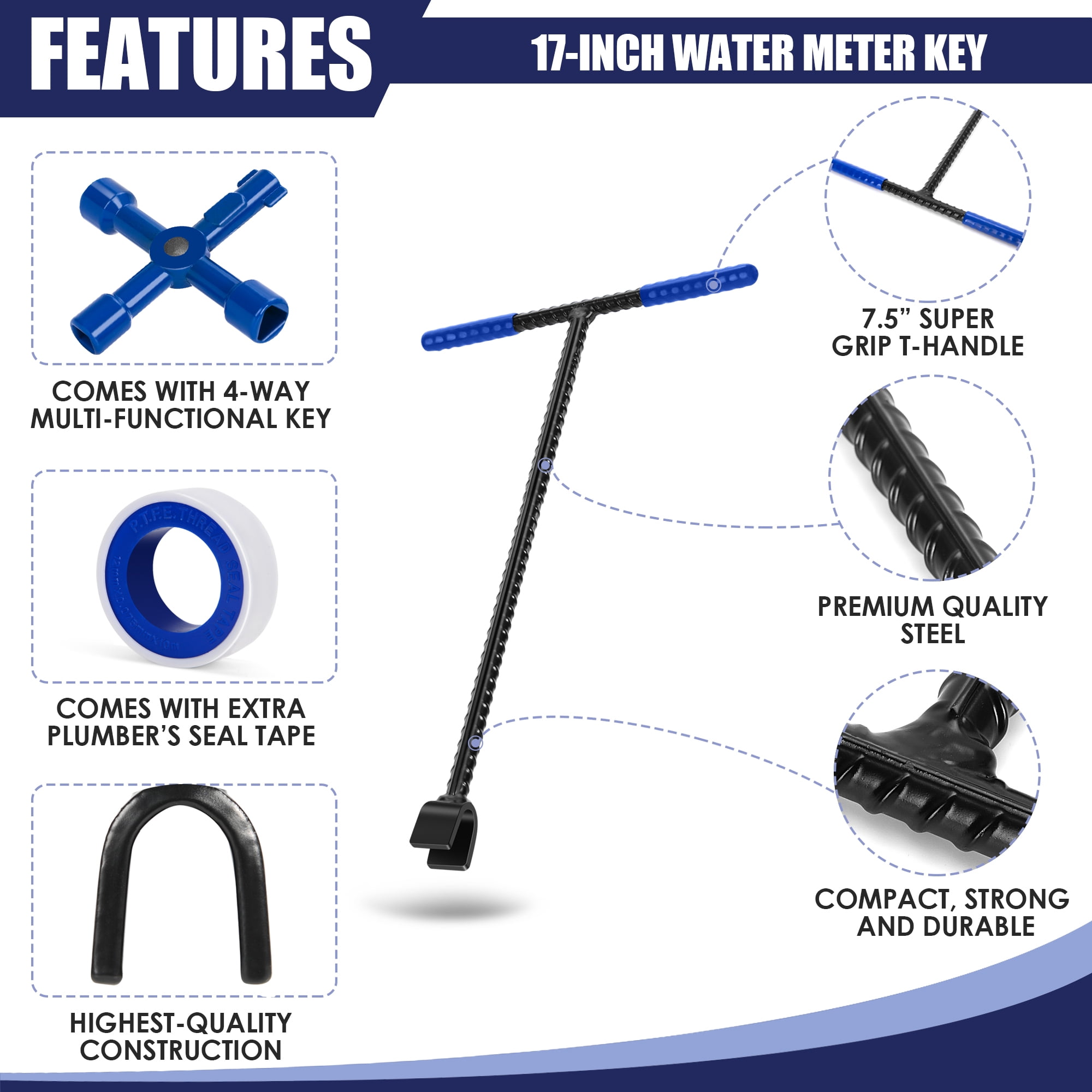 Buy LOSTRONAUT Water Meter Key Wrench, 4-Way Utility Curb Valve Tool ...