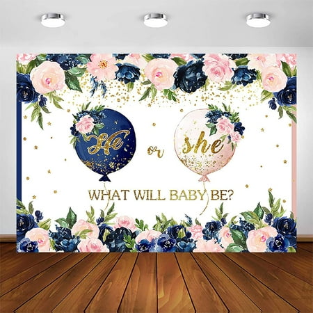 Navy and Blush Gender Reveal Backdrop He or She Navy Blue Blush Pink ...
