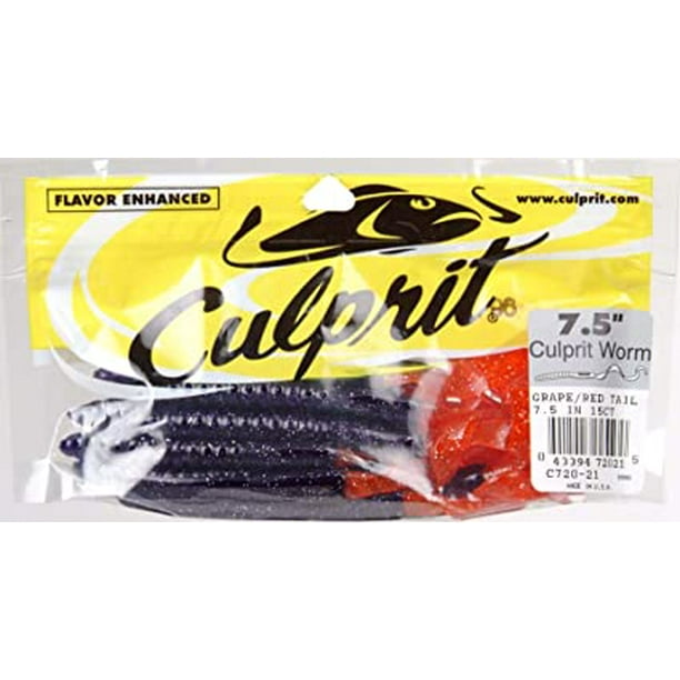 Culprit 7.5" Original Worm, Grape/Red Tail - Walmart.com