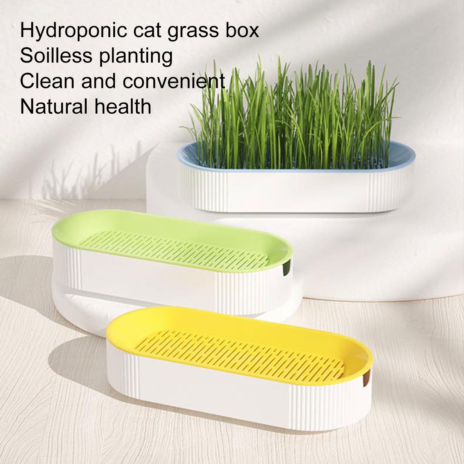 Hesroicy Cat Grass Planter Soilless Planting Visible Water Level Drain ...