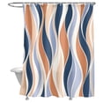 Abstract Stripes Shower Curtain, Geometric Orange Navy Blue Fluid ...