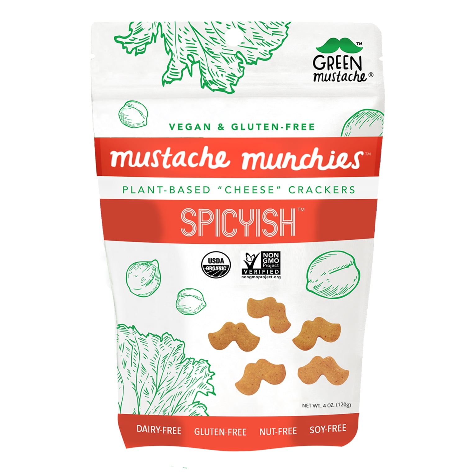 Mustache Munchies, SPICYISH Plant-based "Cheese" Crackers, 4oz ...