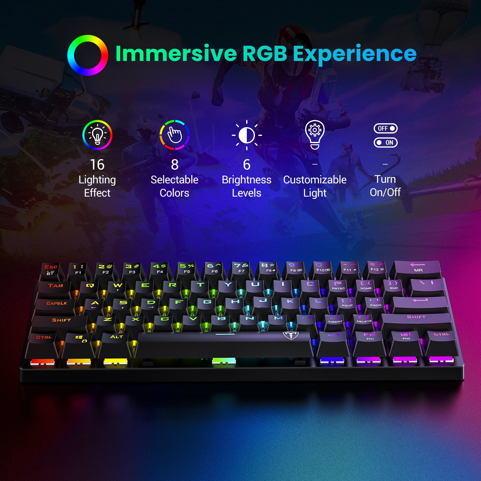 Buy Pictek 60% Mechanical Gaming Keyboard, RGB Backlit Rechargeable ...