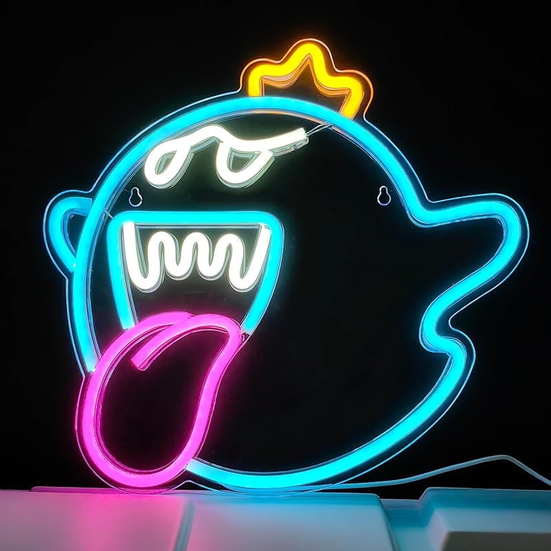 Letrero de neón King Boo The Ghost Face, luz LED de neón Mario, lámpara ...