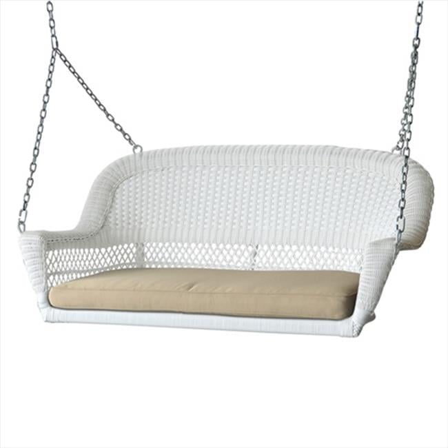 White Wicker Porch Swing With Tan Cushion - Walmart.com