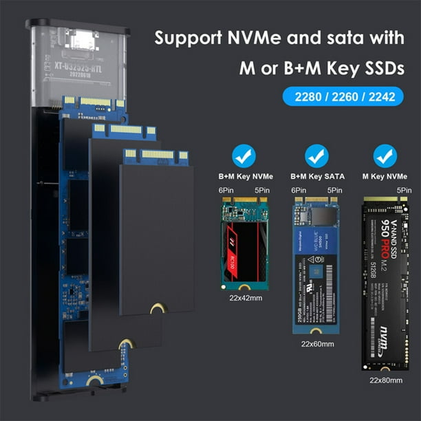 pitrice M2 SSD Enclosure Case NVME SATA Dual Protocol Hard-disk ...