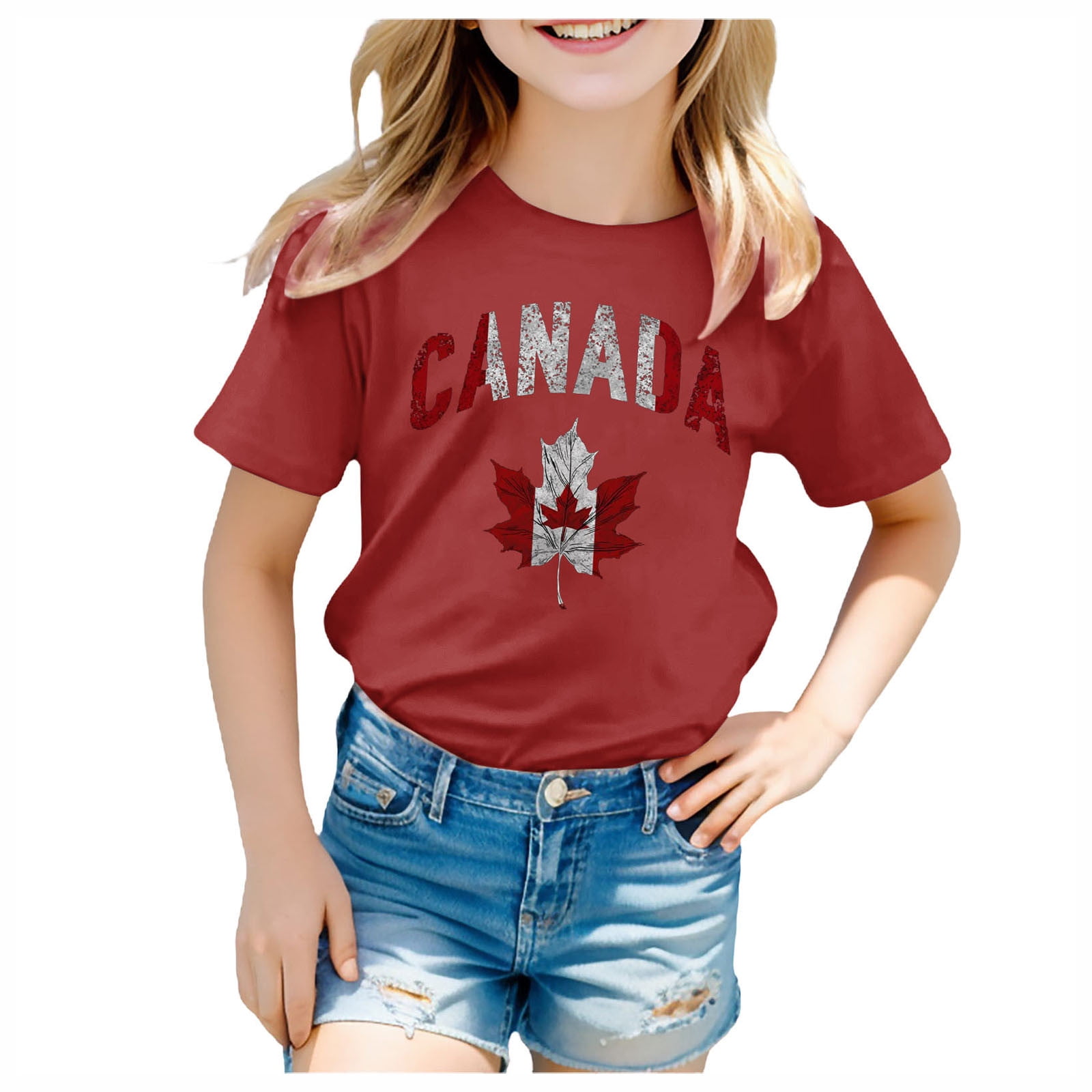 Click here for Gdreda Canada Tshirts Flag Print Girls Short Sleev... prices